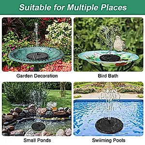 Upgraded Solar Water Fountain, GAIZERL 3.5W Solar Fountain Pump for Bird Bath with Battery Backup, Floating Solar Powered Fountains with 4 DIY Fixed Sticks & 7 Nozzles for Birdbath Garden Pond