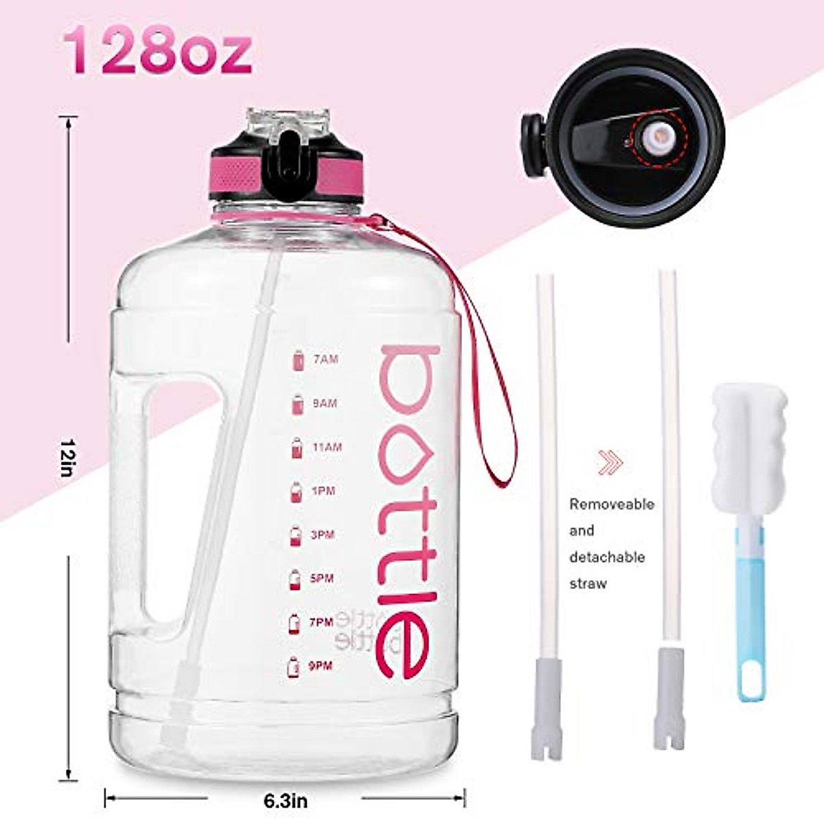 128oz Motivational Gallon Water Bottle With Straw & Big Handle - Ensure You Drink Enough Water Daily for Any Activity