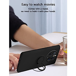 Jancyu Compatible with Huawei Mate 50 Pro Case Silicone Shockproof, Huawei Mate 50 Pro Ring Holder Phone Case, Compatible with Phone Mount for Car Slim Cover (Black)