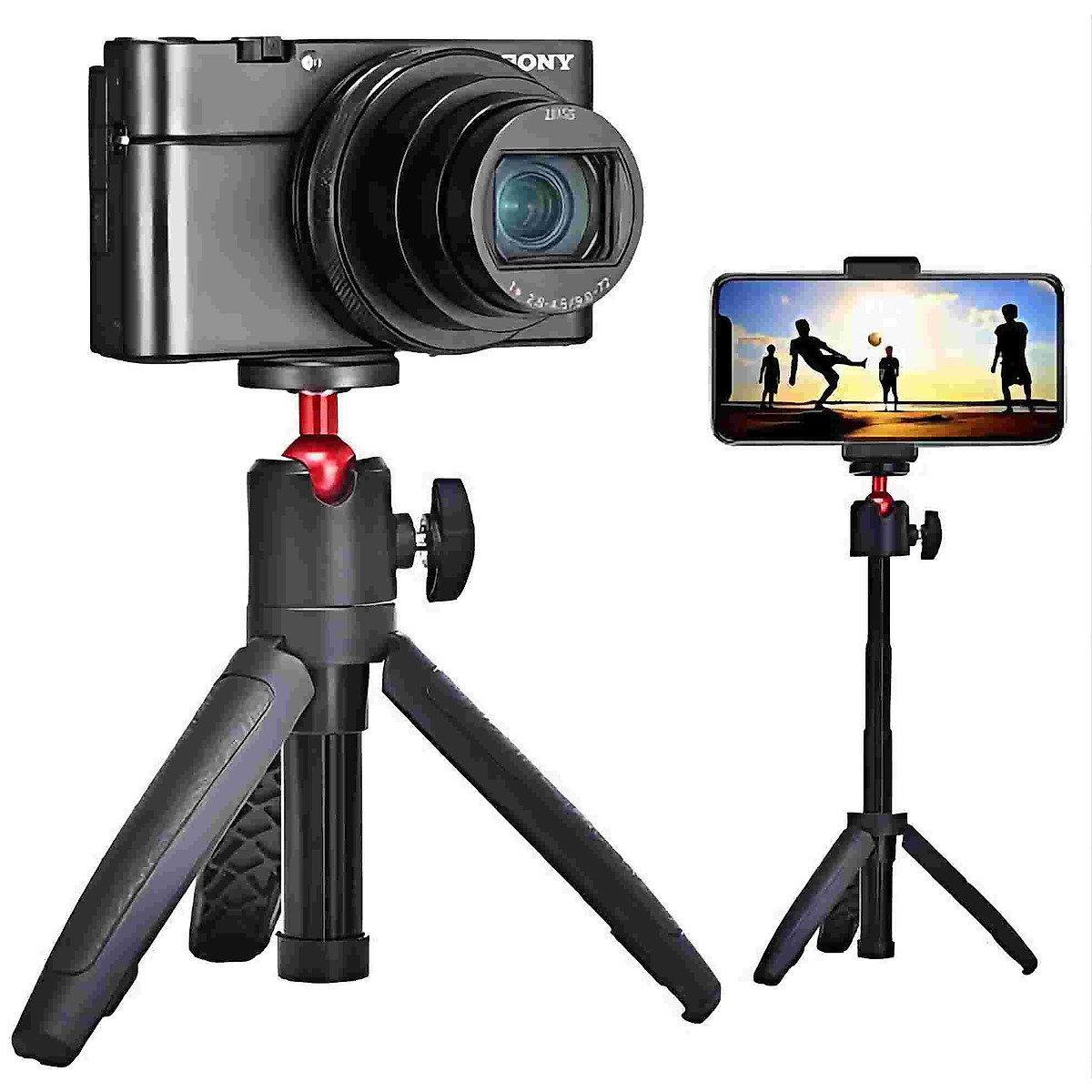 Extendable Mini Selfie Stick Tripod 2 in 1, Compatible with GoPro Max Hero AKASO Action Camera, Portable Handle Vlog Tripod for All Action Cameras and Smart Phone