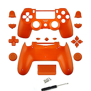 Ambertown Replacement Full Housing Shell Case Cover with Buttons Mod Kit for PS4 Pro Slim for Sony Playstation 4 Dualshock 4 PS4 Slim Pro Wireless Controller - Orange