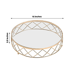 Efavormart 16" Round Metal Geometric Cake Stand Cake Riser with Glass Top Glossy Metallic Finish for Dessert Cupcake Pastry Candy Display Plate Event, Birthday Party