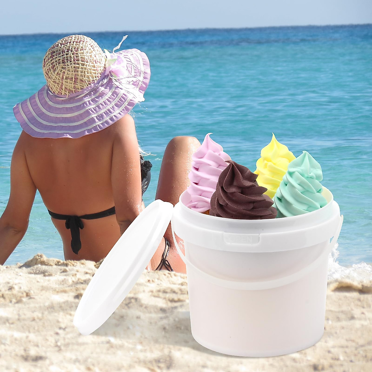 DIICCYO 2L Ice Cream Buckets with Lids and Handles, 67 Oz Round Airtight Plastic Ice Cream Tub, Deli Pail Containers Small Bucket for Food Drinks Storage Freezer Microwave, 10 Pcs