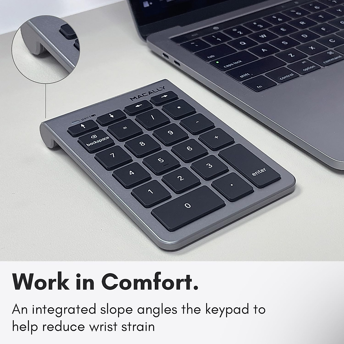 Macally 22 Keys Bluetooth Wireless Number Pad for Laptop and Desktop -10 Key Bluetooth Numeric Keypad with Arrow Keys for Easy Data Entry - Number Keypad for MacBook Pro Air, iMac, Apple, iPhone, iPad