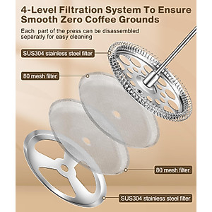 French Press Coffee Maker - 34 Ounce Classice Stainless Steel Coffee Press with 4-Level Filtration System, Heat Resistant Thickness Borosilicate Glass French Press Coffee Pot for Camping Travel Gift