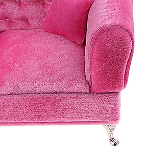 YUPVM 1/6 Miniature Dollhouse Sofa with Pillows Pink Suede Sofa for Dollhouse Decorate Furniture Accessories (500179341)