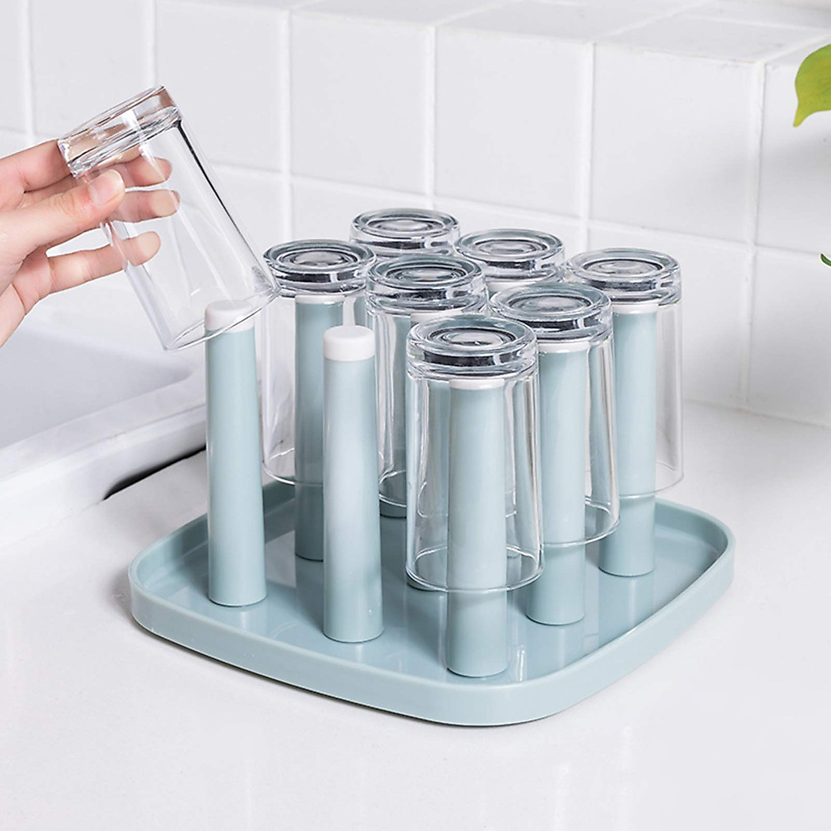 Cup Drying Rack Coffee Mug Tea Cup Drinking Glass Drying Drain Rack Holder Organizer, 9 Cups Drying Holder Rack, for Home Kitchen Bar