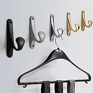 Wall Mounted Contemporary Metal Single Coat Hooks 4 Pack for Door Hanger Towel Robe Clothes Cabinet Closet Sponges Hook for Bathroom Bedroom Kitchen Hotel Pool (Screws Included) Black