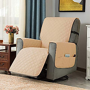 Ouka Recliner Cover for Dogs Seat Width to 25 Inch,Reversible Fabric Small Chair Sofa Protector with Elastic Straps,Non-Slip Armchair Cover for Pets and Kids(Small,Khaki)