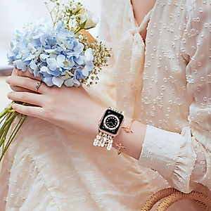 VISOOM Beaded Bracelet Compatible for Apple Watch Band 42mm/44mm/45mm Series 9 8 7 SE Series 6/5/4 Women Fashion Cute Handmade Stretchy Watch Strap for iWatch Bands Series 3/2/1 Replacement