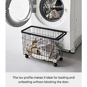 YAMAZAKI Home Small Rolling Laundry Basket Metal Hamper Cart with Wheels and Handle | Steel, One Size, Black