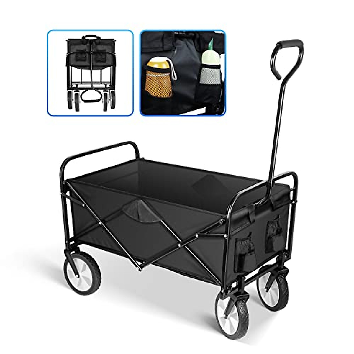 YSSOA Rolling Folding & Rolling Collapsible Garden Cart, Outdoor Camping Wagon Utility with 360 Degree Swivel Wheels & Adjustable Handle, Black 220lbs Weight Capacity Rolling Collapsible Garden Cart