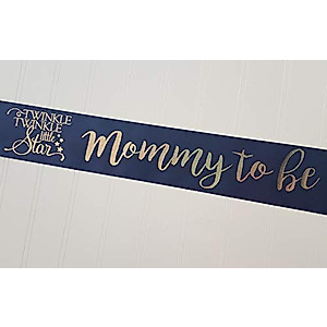 Twinkle Little Star Baby Shower Banner for Mom to Be Navy & Gold with Rhinestone Pin for adjustable sizing Banner