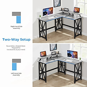 GreenForest L Shaped Desk with 2 Monitor Stand, 50.4 inch Reversible Corner Computer Desk for Home Office Study Gaming Workstation Crafting Table for Small Spaces Saving, Easy Assembly, Grey