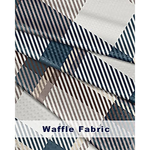 BestLives Shower Curtain Check Plaid Brown and Blue Bath Curtain Buffalo Texture Waffle Fabric Waterproof Bathroom Curtain with Hooks 72 x 84 Inches