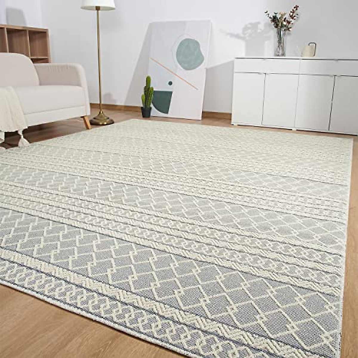 5x7 Area Rugs for Living Room Woven High-Low Textured Washable Rug Neutral Moroccan Boho Rug Indoor Carpet Ideal for Bedroom Dorm Playroom Dining Office