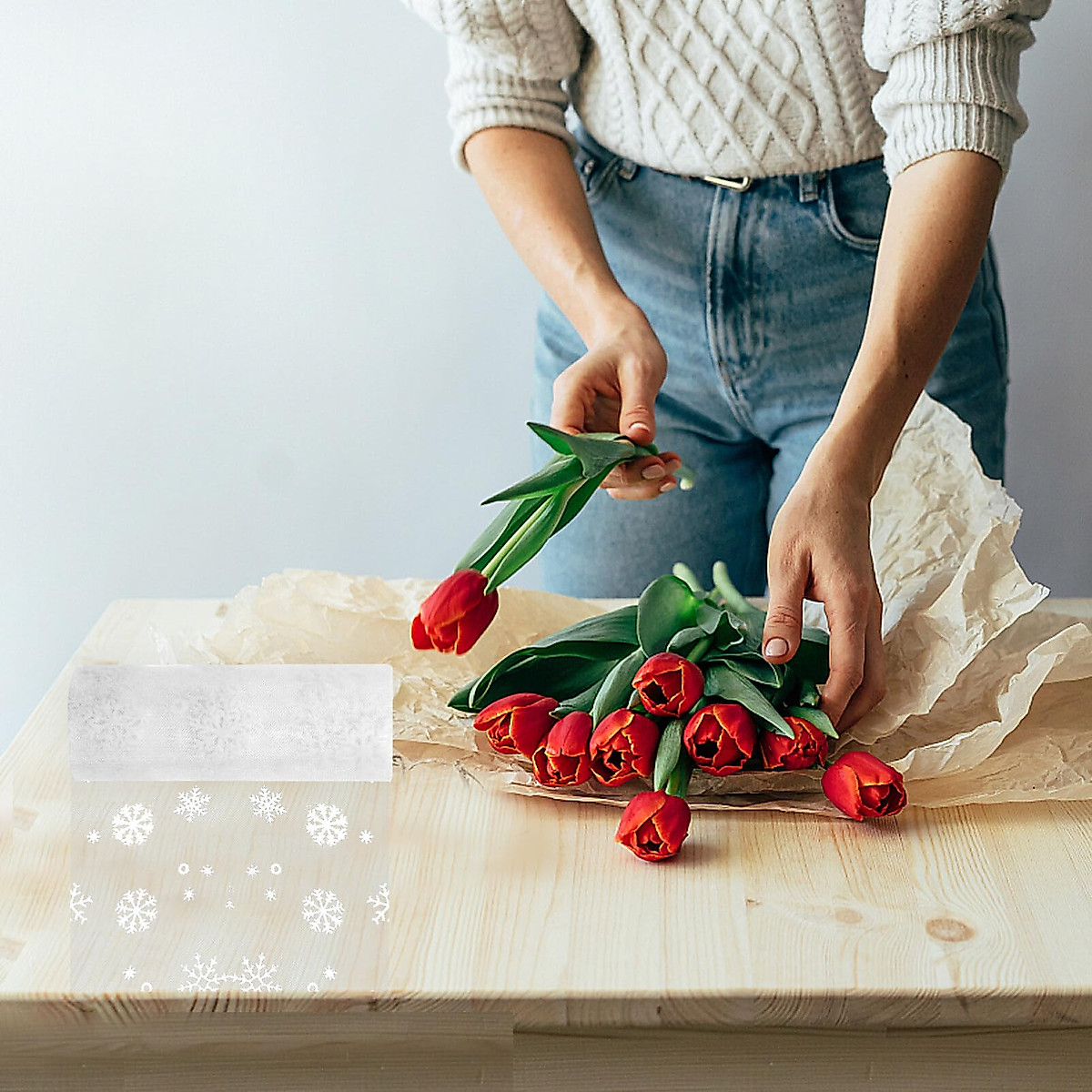 Ciieeo 10 Yards Christmas Fabric Tulle Roll Snowflake Tulle Roll Glitter Gauze Ribbon for Craft Bow Tutu Skirt Sewing Wedding Party Decoration 6 Inch Width White