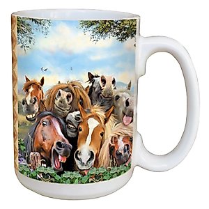 Tree-Free Greetings Horses Selfie 15 Ounce Ceramic Coffee Mug with Full Sized Handle, 1 Count (Pack of 1), Multicolored