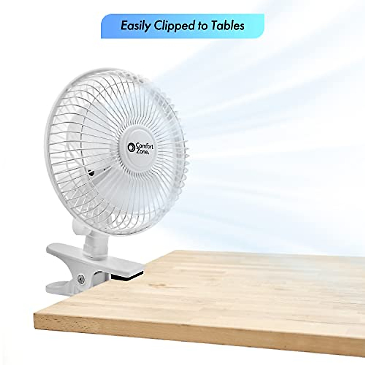 Comfort Zone CZ6CBK 6" Quiet Portable Indoor 2-Speed Desk Fan with Clip and Fully Adjustable Tilt, Black