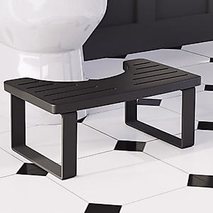 Squatting Potty for Adults, 7in Wooden Poop Stool Adult, Matte Black Bamboo Toilet Stool Squat Adult, Wood Pooping Stool for Bathroom, Toilet Foot Stool for Kids with Non-Slip Mat