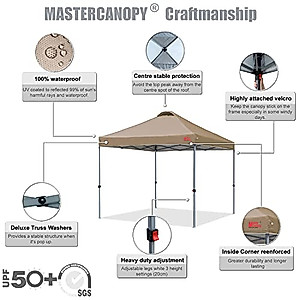 MASTERCANOPY Durable Ez Pop-up Canopy Tent with Roller Bag (10x10, Khaki)