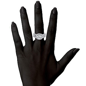 OPOMOMO Three-in-One Wedding Engagement Rings,18K White Gold Plated Halo Promise Eternity Rings 9