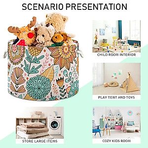 Botanic Texture Detailed Flowers Collapsable Foldable Storage Baskets Round Kids Linen Dirty Clothes Hamper