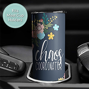 owbgsdh 20 oz Chaos Coordinator Skinny Tumblers with Lid and Straw, Stainless Steel Vacuum Insulated Travel Coffee Mug Cup Water Bottle, Thank You Gifts for Teacher, Women, Mom, Coworker