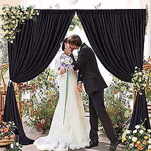 PARTY TALK Black Backdrop Curtains for Parties, 8ft x 10ft Wrinkle Free Polyester Black Curtain Backdrop for Photography Birthday Baby Shower Wedding Decorations
