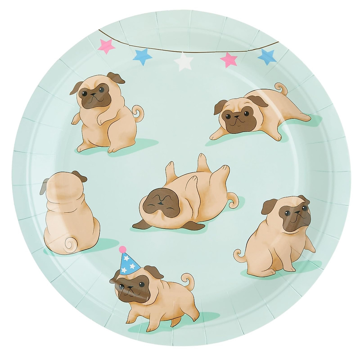 144 Piece Pug Party Supplies, Dog Birthday Decorations with Paper Plates, Napkins, Cups, and Cutlery (Serves 24)