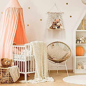 JERZO Macrame Hanging Wall Shelves, Boho Decor, Swing Rope Floating Shelf, Rustic Wood Storage Shelf for Bedroom Bathroom Living Room Nursery Dorm Room, Décor Plant Display