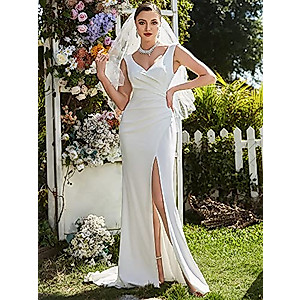 Ever-Pretty Women's Plus Size Ruched Sleeveless Thigh Slit Wedding Dresses for Bride White US24