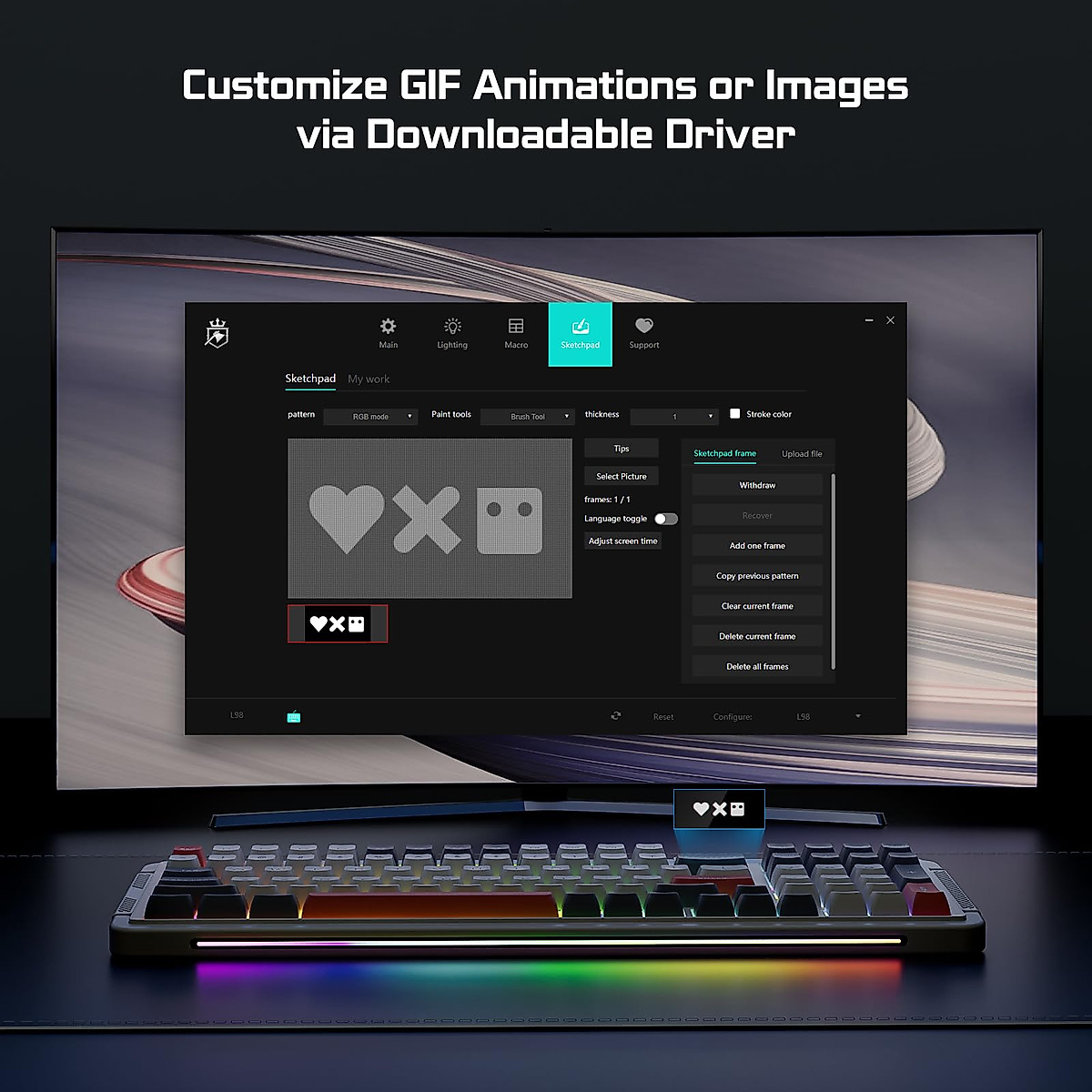 ROYALAXE L98 Wireless Mechanical Keyboard with 1.14” TFT LCD, Hot-swappable RGB Keyboard w/Gateron G Yellow Pro Switches, Bluetooth/2.4G/Wired, Gasket Mount, PBT Keycaps, Pebble White