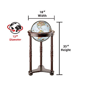 World globe with floor stand, USA Cartography with with Mountain Relief, Cherry Finsihed Hardwood Stand and Blue Ocean Globe Ball. The Lancaster Floor Globe from Replogle Globes is an enduring, classic piece. Standing at nearly three feet tall, the Lancas