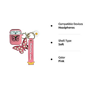Heniu for Airpod Case, 3D Butterfly Silicone Airpods Case Cute Cover with Keychain Compatible for Apple Airpods 2&1 Charging Case-Pink