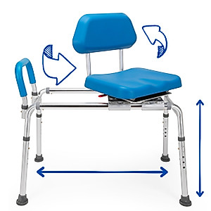 Mobo Sliding Shower Chair, Tub Transfer Bench with Swivel Seat - Adjustable Height, Locking Mechanism - Water Proof, 330 lbs Weight Capacity, Inside Shower for Elderly, Seniors, Handicap