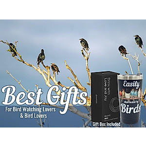 Onebttl Bird Watching Tumbler, 20oz Stainless Steel Insulated with Lid & Straw, Gift Card & Box Included, Perfect for Bird Lovers & Watchers, Birthday Gift - 360 Black