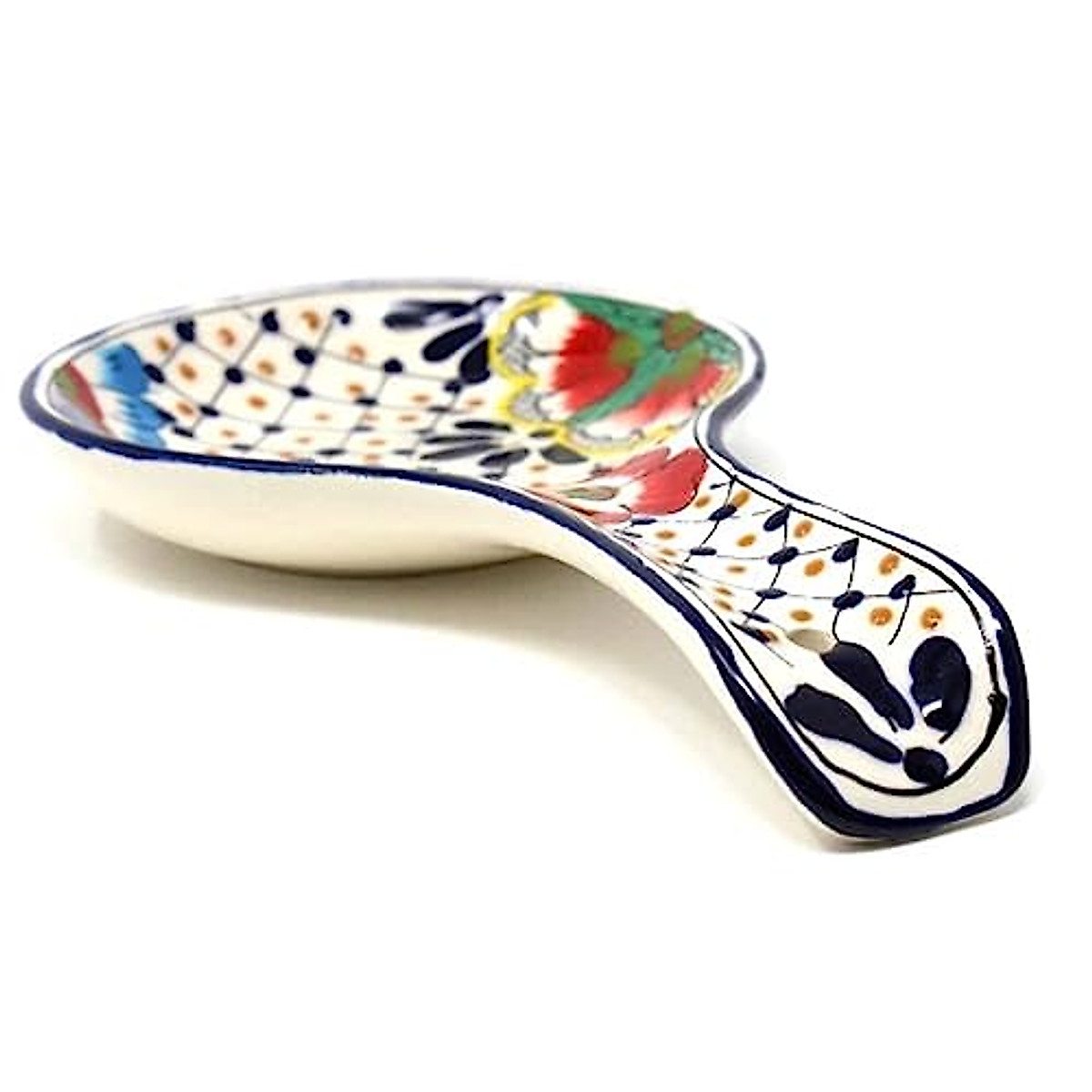 Handmade Pottery Spoon Rest, Dots & Flowers Encantada