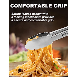 Anaeat Premium Kitchen Locking Tong Set of 3 - Heavy Duty Stainless Steel Food Tongs with Long Handle & Non-Slip Silicone Grip for Cooking, Baking, Grilling - Heat Resistant up to 480°F