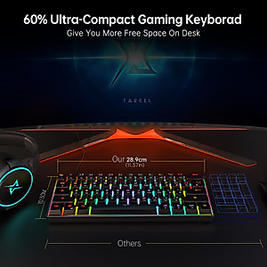 targeal 60% Mechanical Gaming Keyboard - 61 Keys Gateron Red Switch Quiet Office Computer Keyboard - Multi Color RGB Rainbow Led Backlit - Programmable for PC/Windows/Mac/Gamer - USB Wired - Black