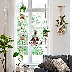Mkono Macrame Plant Hanger Indoor Outdoor Hanging Planter Basket Cotton Rope with Beads 35 Inch