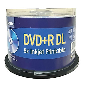 DVD+R DL Double Layer 8X 8.5GB 240min Video, White Inkjet Printable, by LSK Media, 50 Pack in Spindle | Blank DVDs for Burning Video | DVD Discs Blank | Recordable DVDs