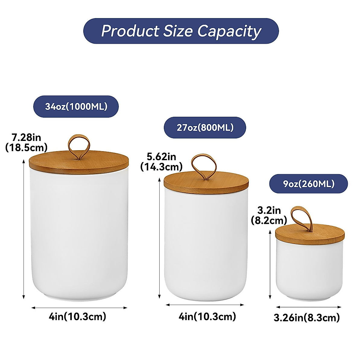 Jueison Ceramic Storage Jars, Modern Elegant Polished Airtight Gorgeous Storage Canisters with Wooden Lid Small Food Stroage Jar for Kitchen Spice Tea Vanilla Sugar Coffee Beans (3Pcs Suit White)