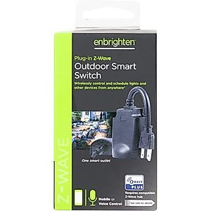 Enbrighten Z-Wave Plus Smart Outdoor Switch, 1-Outlet Plug-In (2nd Gen.), Weather-Resistant, Works with Alexa, Google Assistant, for Landscape & Seasonal Lighting, ZWave Hub Required, 14298,Black