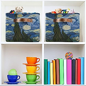 xigua Van Gogh The Starry Night Storage Basket Durable Canvas Storage Bins with Handles Large Collapsible Storage Bins Boxes for Shelves,Home Office,Toys,Closet & Laundry- 1PCS