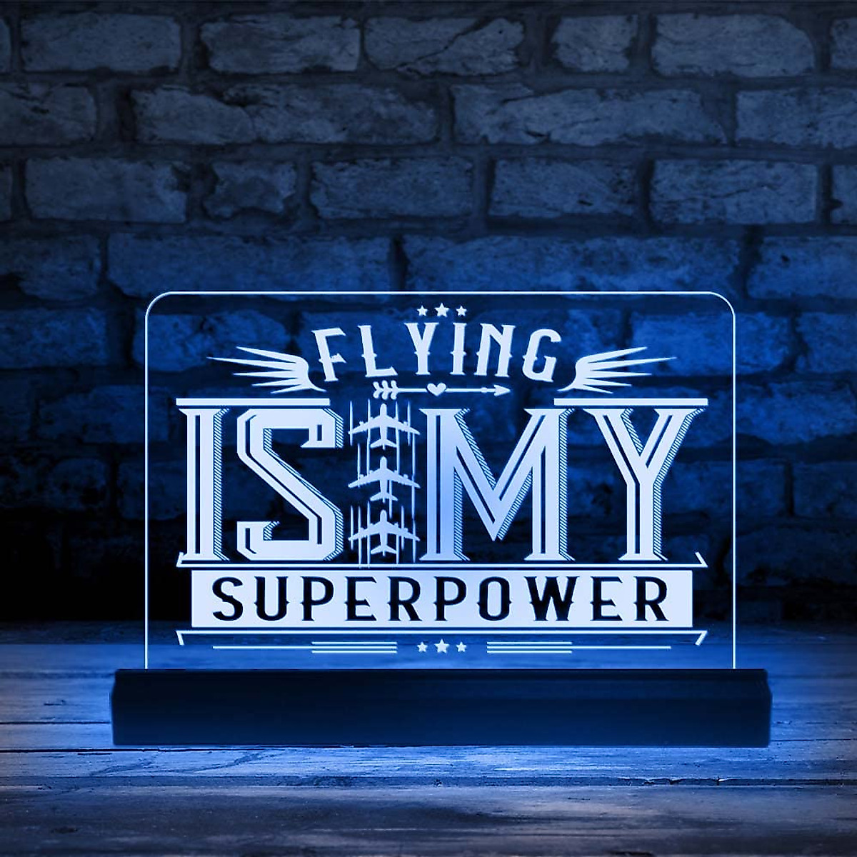 The Geeky Days Flying is My Superpower Optical Illusion Light LED Lamp Aircraft Pilot Custom Desktop Night Lamp with Color Changing USB 3D Beside Lamp Aviator Gift(White)