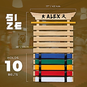 Quasar-Una Belt Holder Customizable Karate Belt Display Rack | Elevate Your Martial Arts Legacy with Premium Wood Shelf | Flaunt 10 Belts in Style with ultime Stickers Customization.