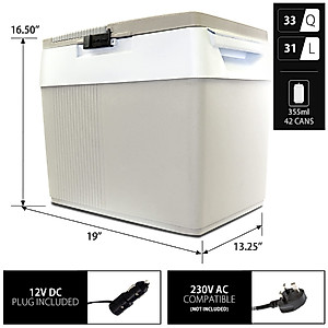Koolatron Electric Portable Cooler Plug in 12V Car Cooler/Warmer, 33 qt (31 L),No Ice Thermo Electric Portable Fridge for Camping, Travel Road Trips Trucking with 12 Volt DC Power Cord, Gray/White.