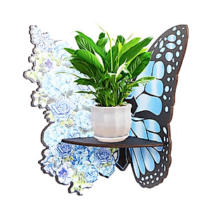 1/4 Wooden Corner Shelf - Butterfly Storage Rack, Hanging Organizer Racks | Wall Mount Shelving Unit, Vanity Counter Space Saver, Floating Room Corner Decor for Home Room, 9.25x9.45 Inches