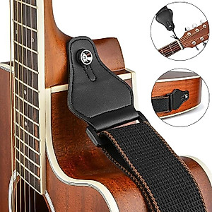 ROTOPATA Guitar Strap with Pick Holders, 2 Buttons 2 Locks 3 Guitar Picks, Cotton Strap with PU Leather Ends, Length Adjustable for Son Daughter (Black)